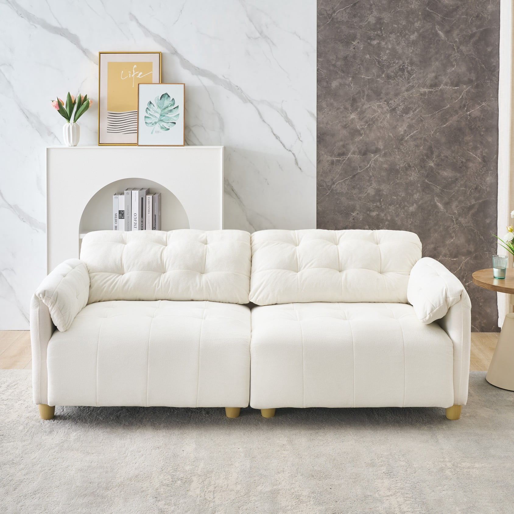 Miekor Furniture French Retro Cloud Fabric Double-Seat Creamy Style ...