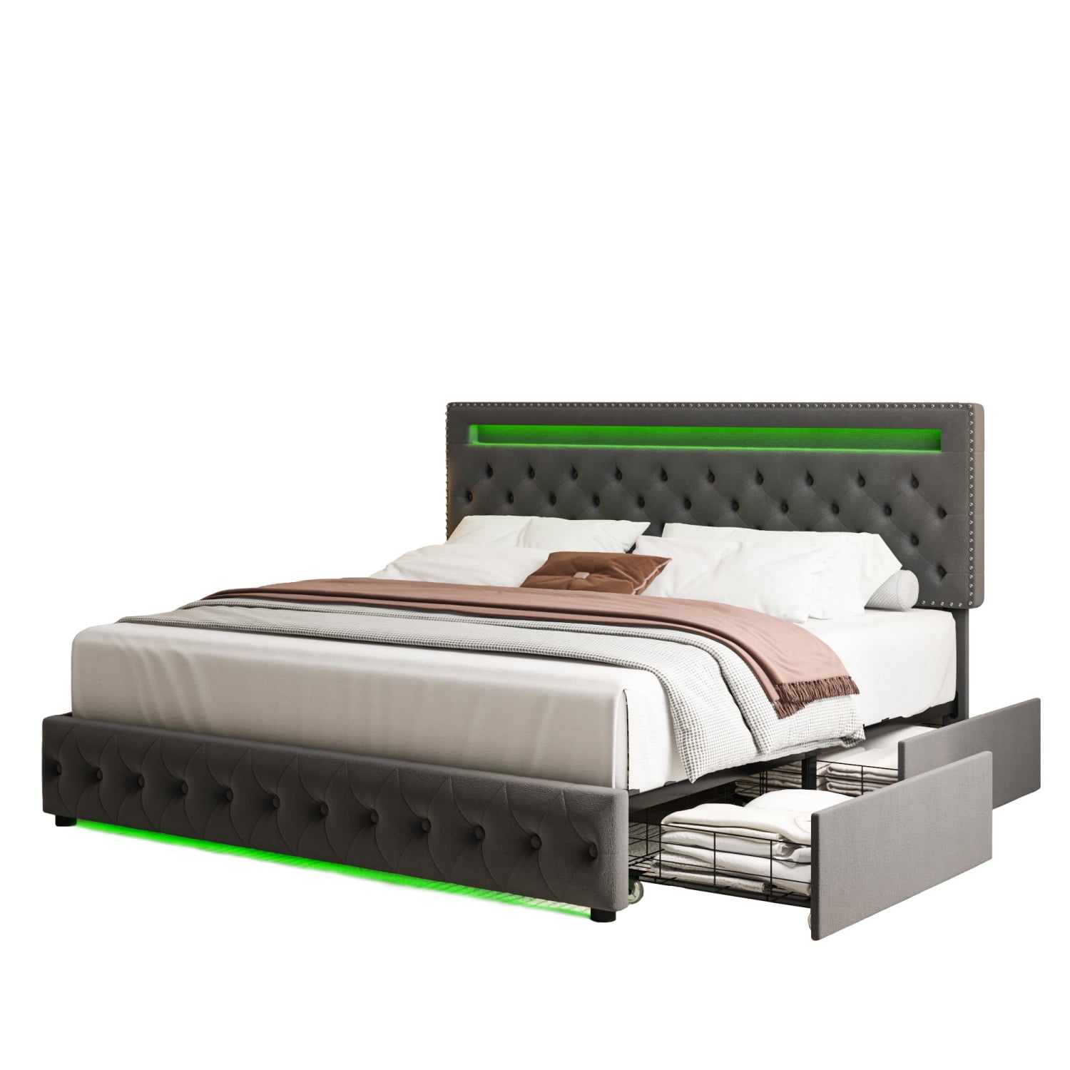 Miekor Furniture Full Size Led Bed Frame with 4 Storage Drawers, Smart ...