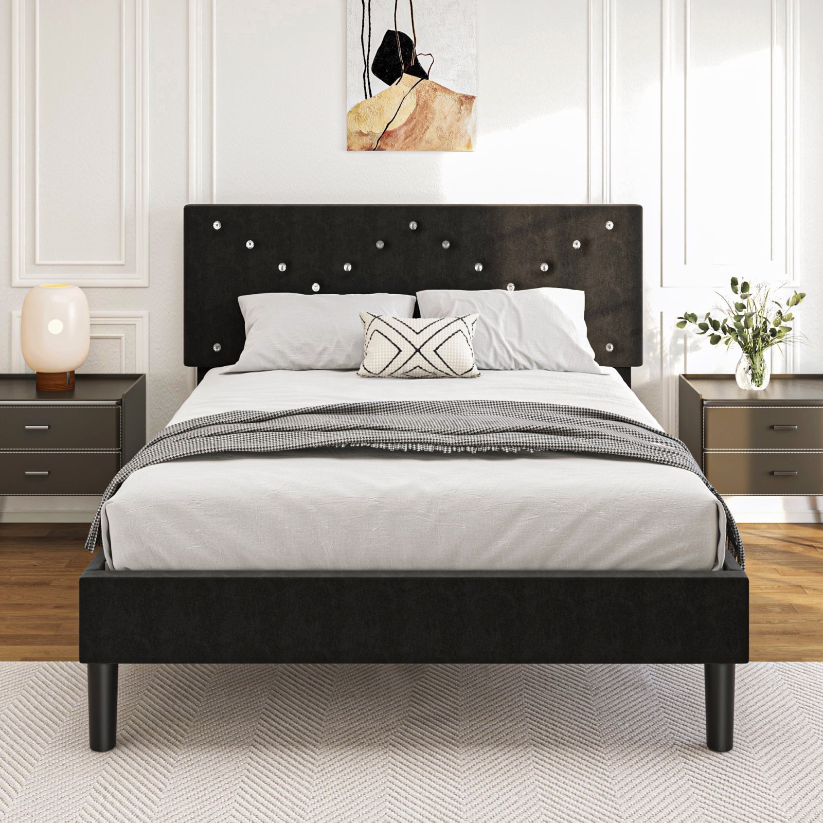 Miekor Furniture Full Size Modern Platform Bed Frame with Upholstered ...