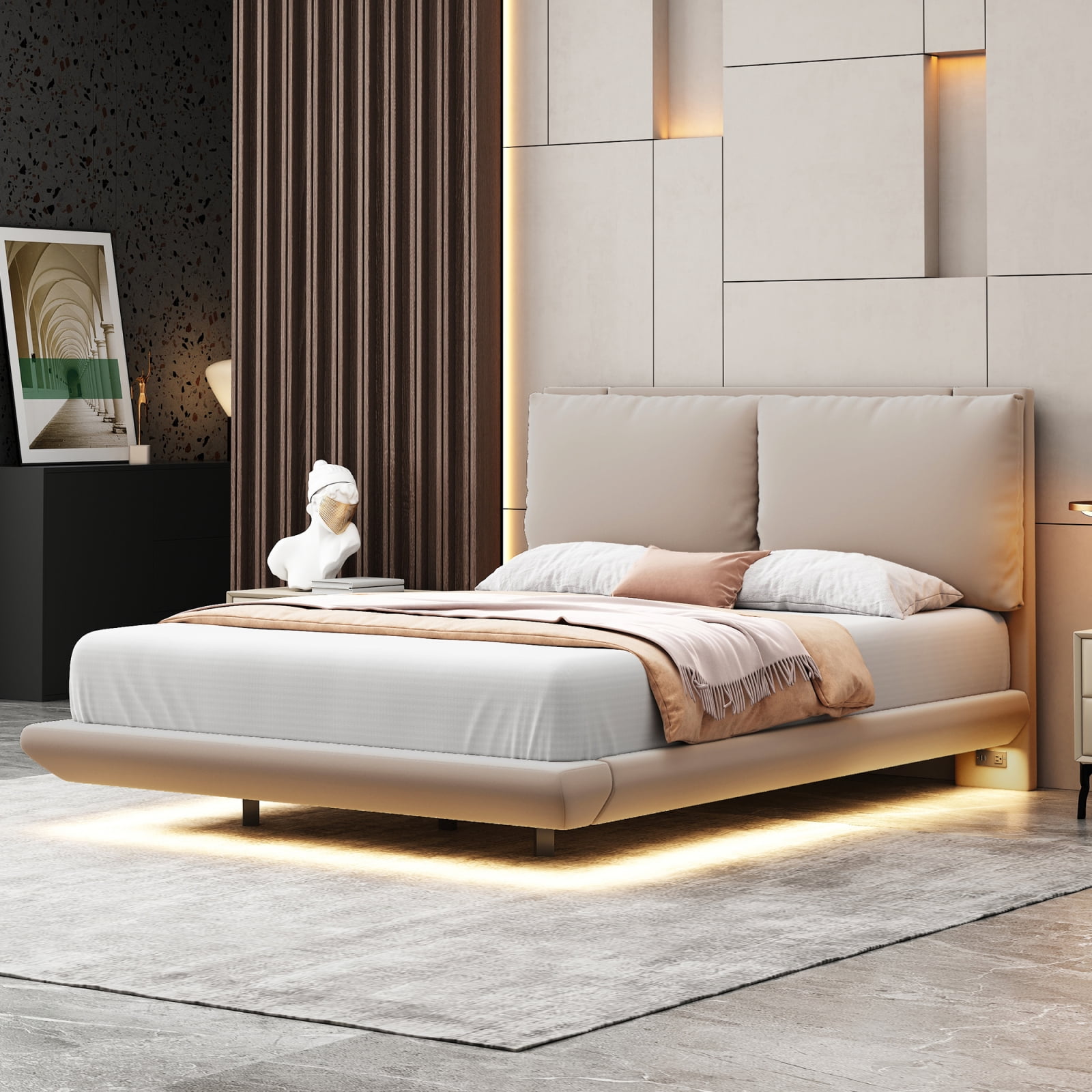 Miekor Furniture Full Size Upholstered Platform Bed with Sensor Light ...