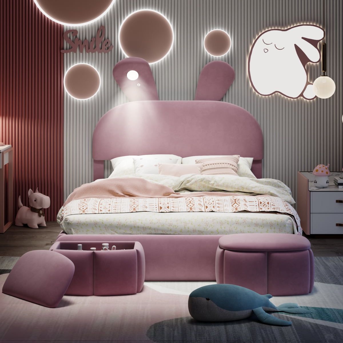 Miekor Furniture Full Size Upholstered Platform Bed with Cartoon Ears ...