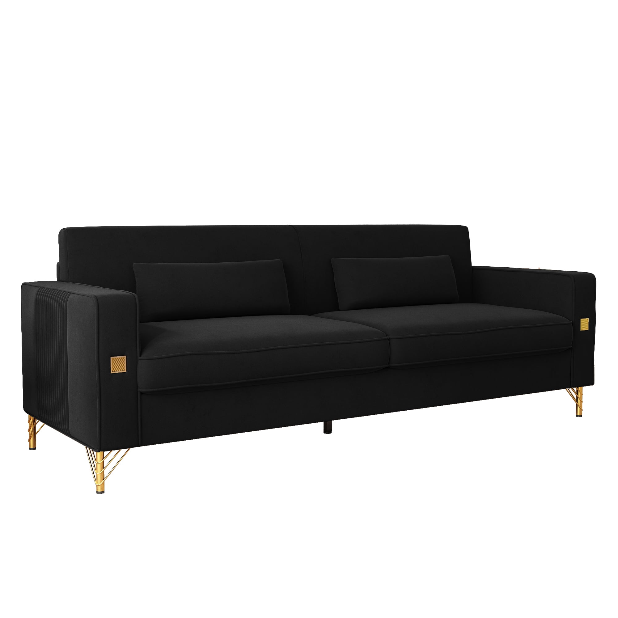 Miekor Furniture Fx-P18-Bk(Sofa)Luxury Velvet Sofa With Gold Accents ...