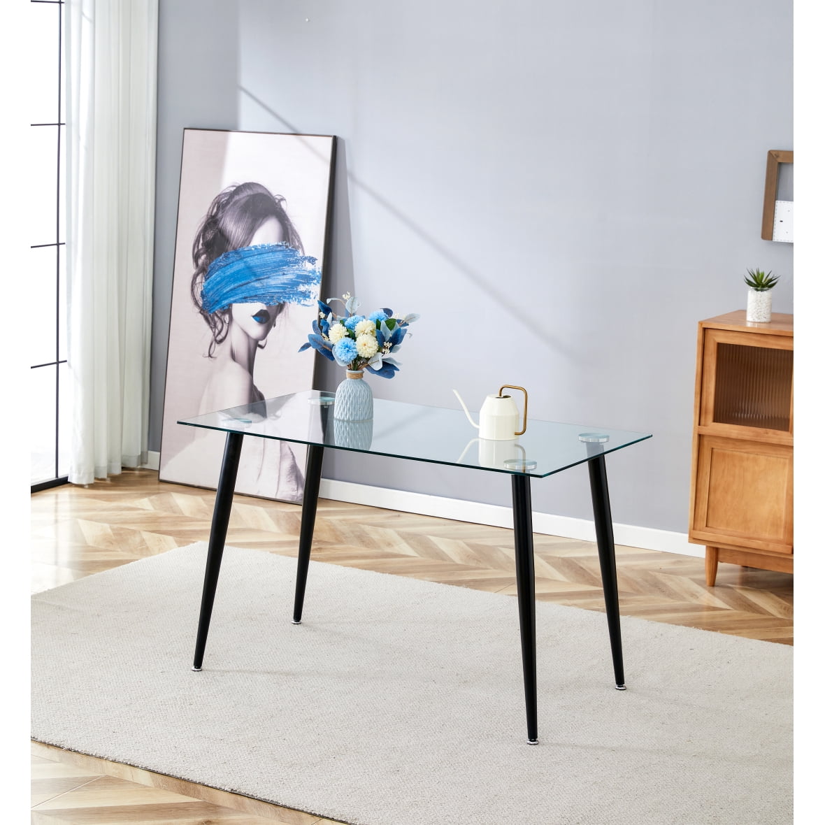 Miekor Furniture Glass Dinning Table 120*70 ,Black Metal Leg, Dinning ...