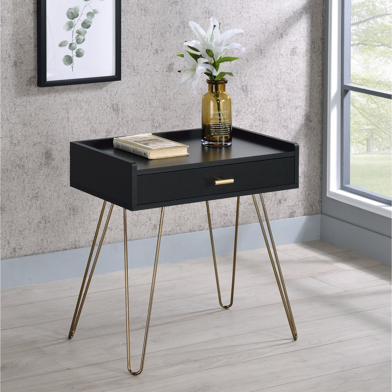 Miekor Furniture Hailey Black and Gold Wood Storage End Table 23587 ...