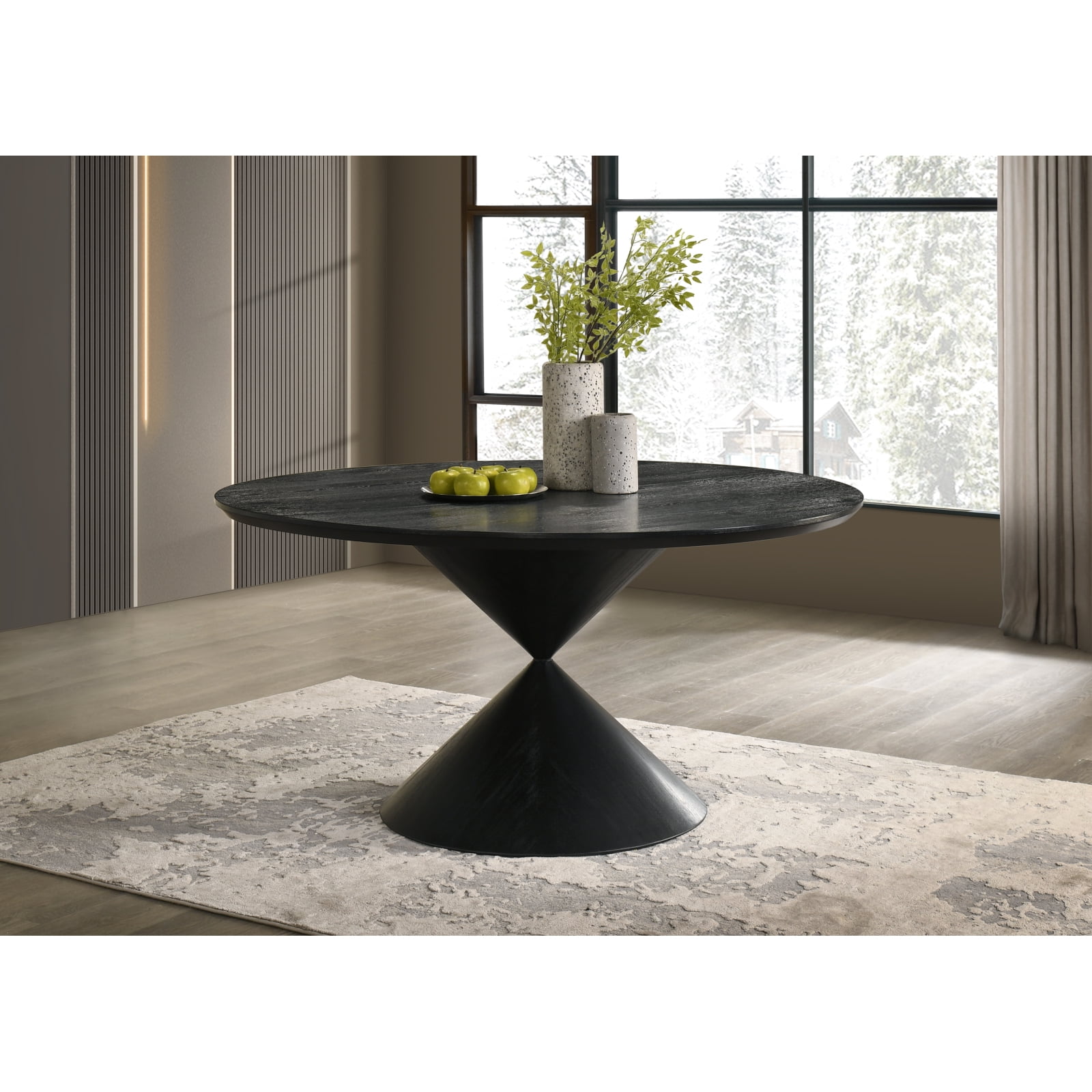 Miekor Furniture Haven 59" Round Ebony Black Pedestal Dining Table with ...