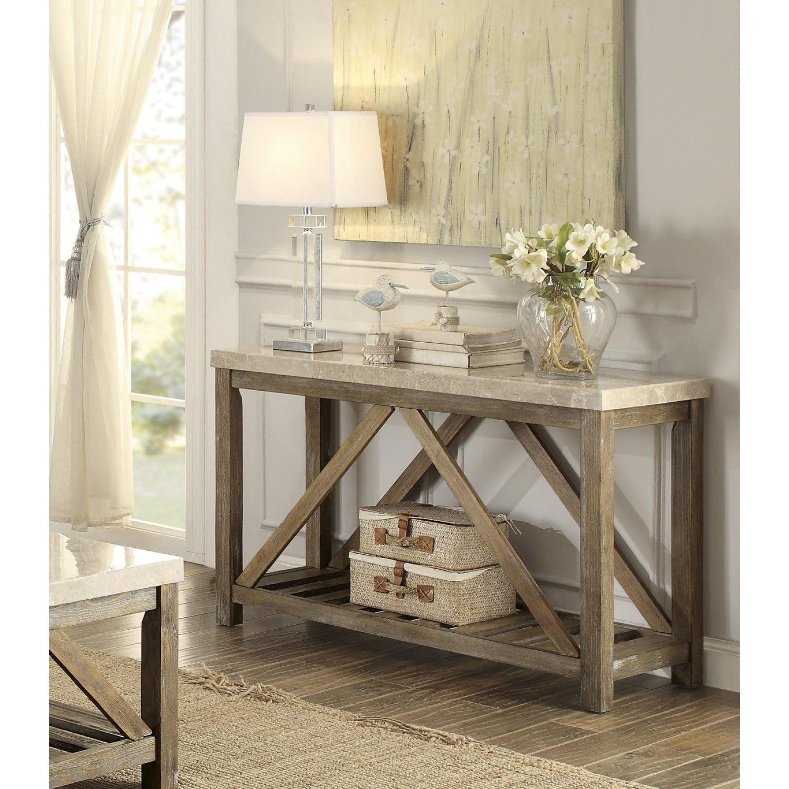 Miekor Furniture Industrial Style Angled Support Sofa Table with Bottom ...