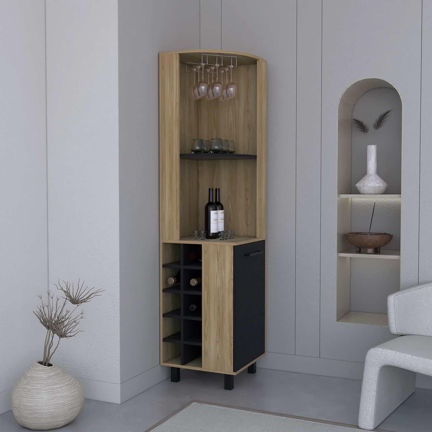 Miekor Furniture Kaia 70" Tall Corner Bar Cabinet With Four Shelves ...