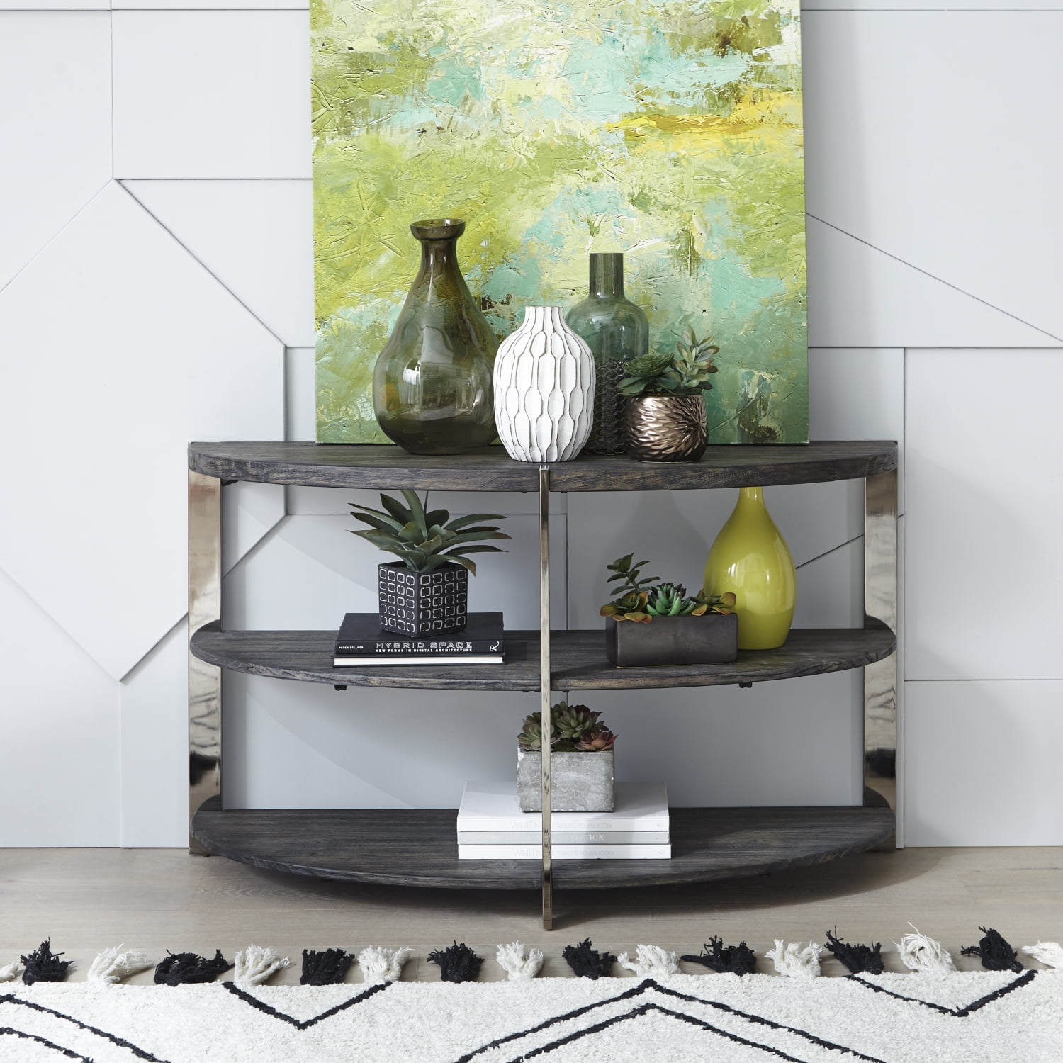 Miekor Furniture Kalne Console Table Half Moon Shape with 2 Open ...