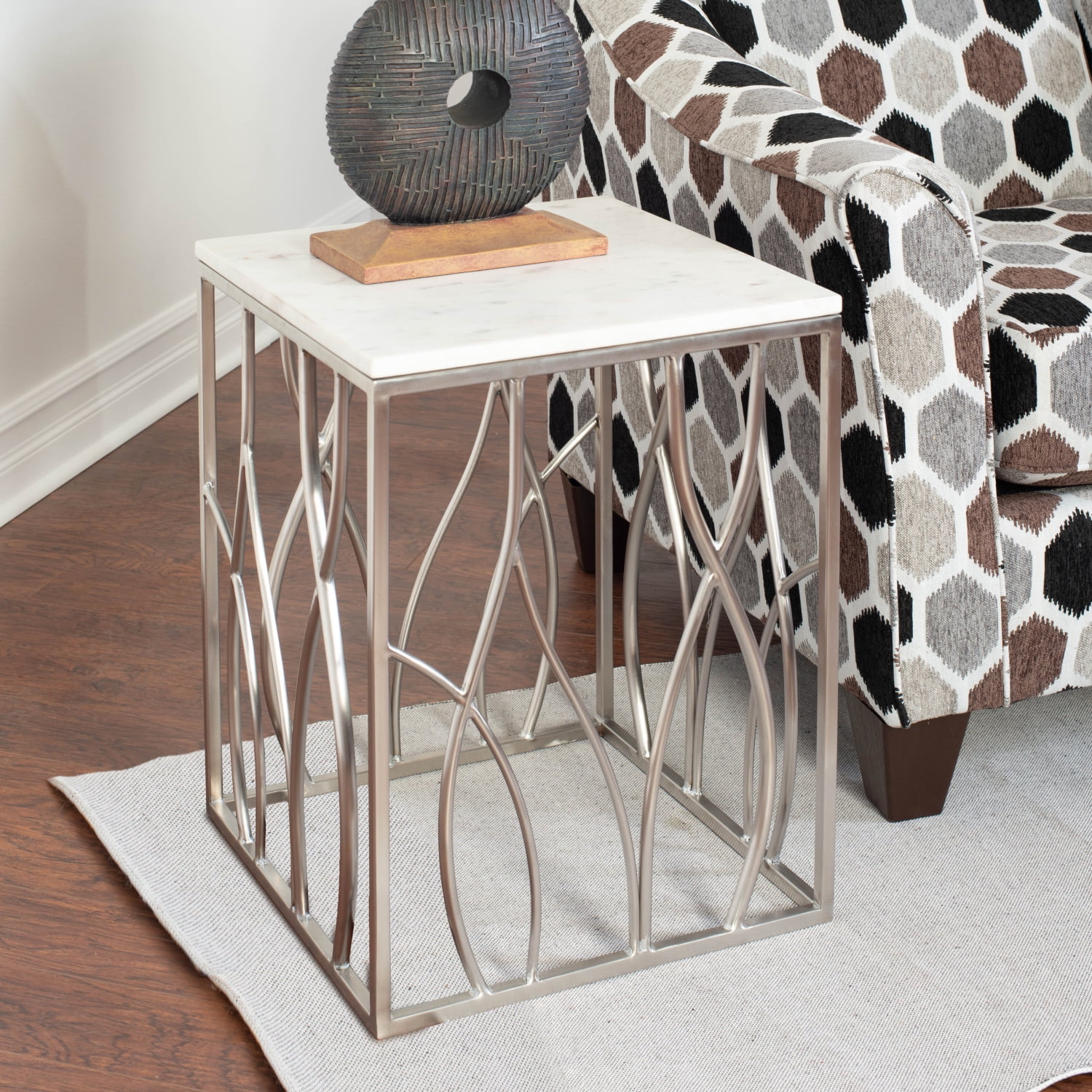 Miekor Furniture Kameral Square Marble End Table with Stainless Steel ...