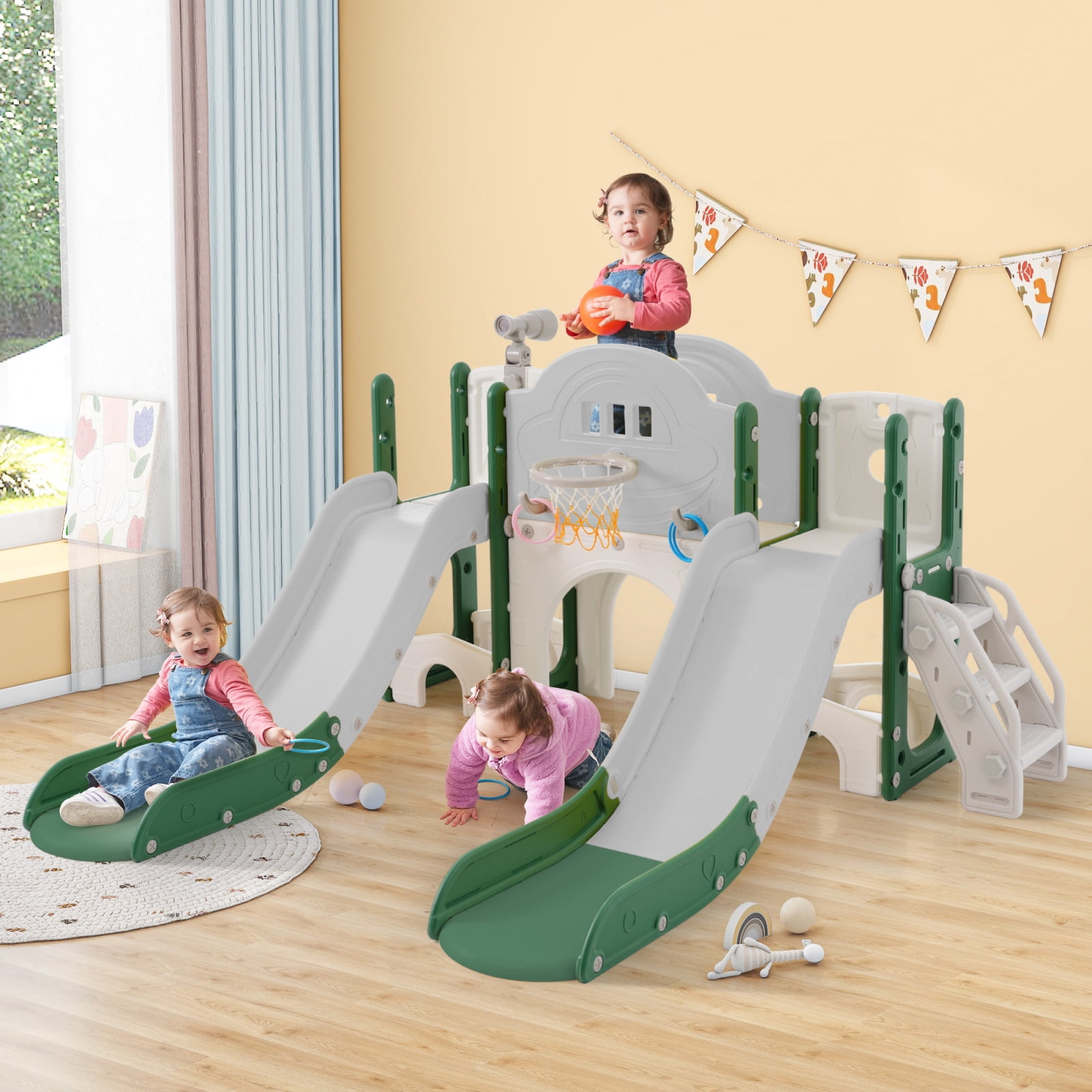 Miekor Furniture Kids Slide Playset Structure 7 in 1, Freestanding ...
