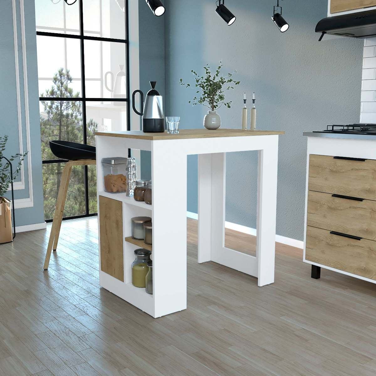 Miekor Furniture Kitchen Island 36" H, Three Open Side Storage Shelves ...
