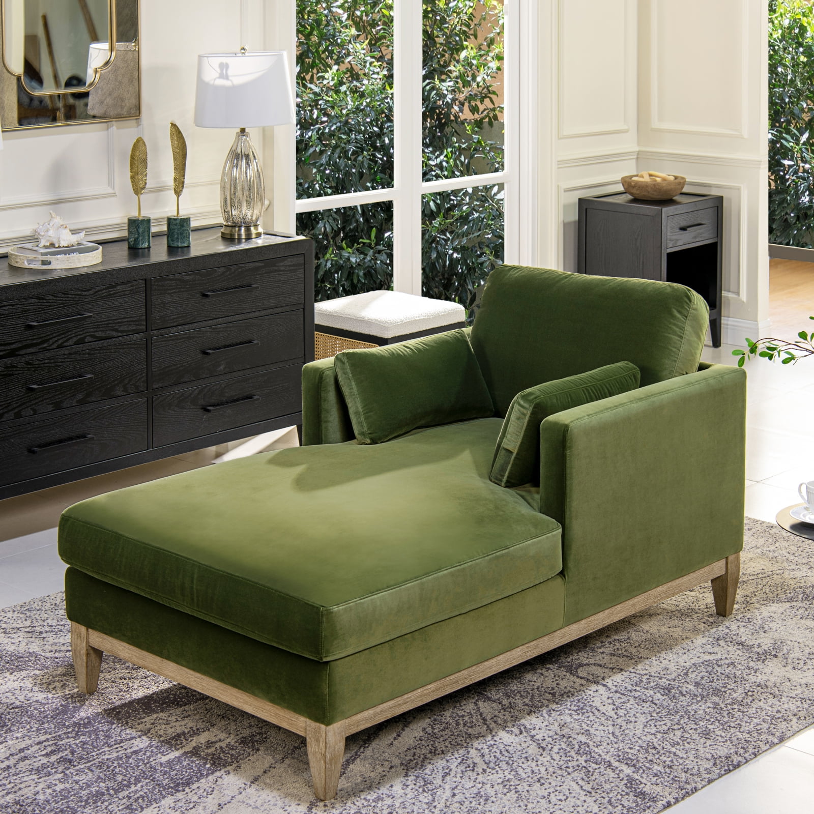 Miekor Furniture Knox 65" Modern Farmhouse Chaise Lounge Chair, Olive Green Performance Velvet ...