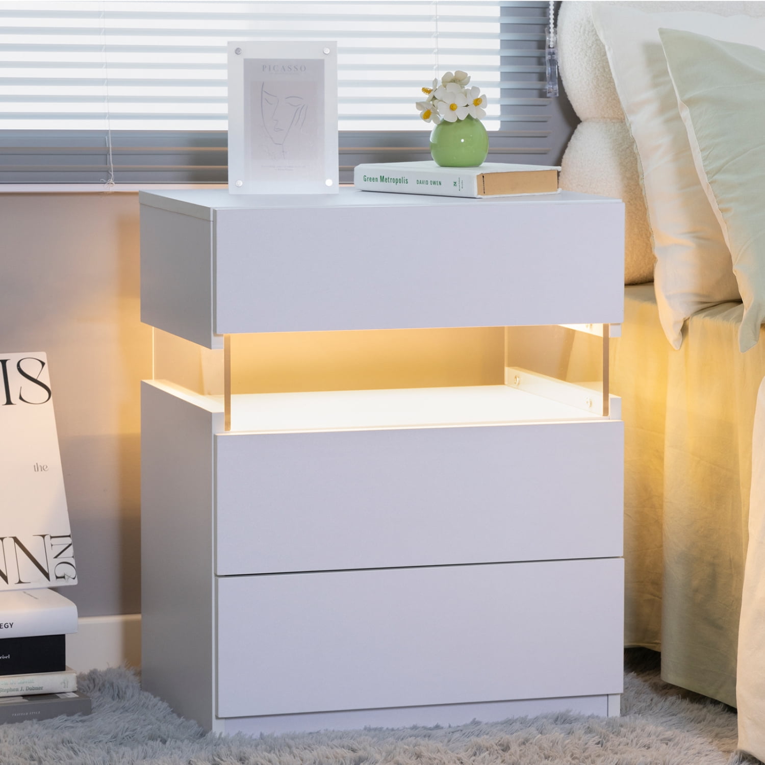 Miekor Furniture LED Nightstands 3 Drawer Dresser for Bedroom End Table ...