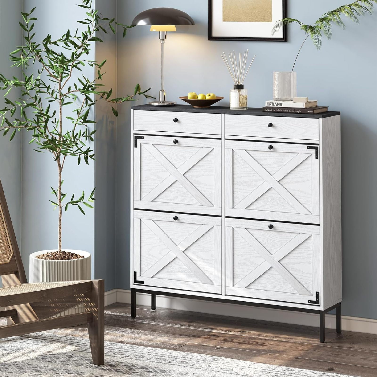 Miekor Furniture Large Shoe Cabinet with 4 Flip Drawers, Freestanding ...