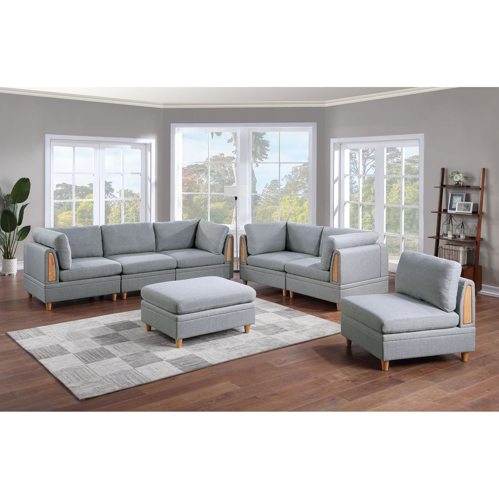 Miekor Furniture Living Room Furniture 7pc Modular Sofa Set Light Grey ...