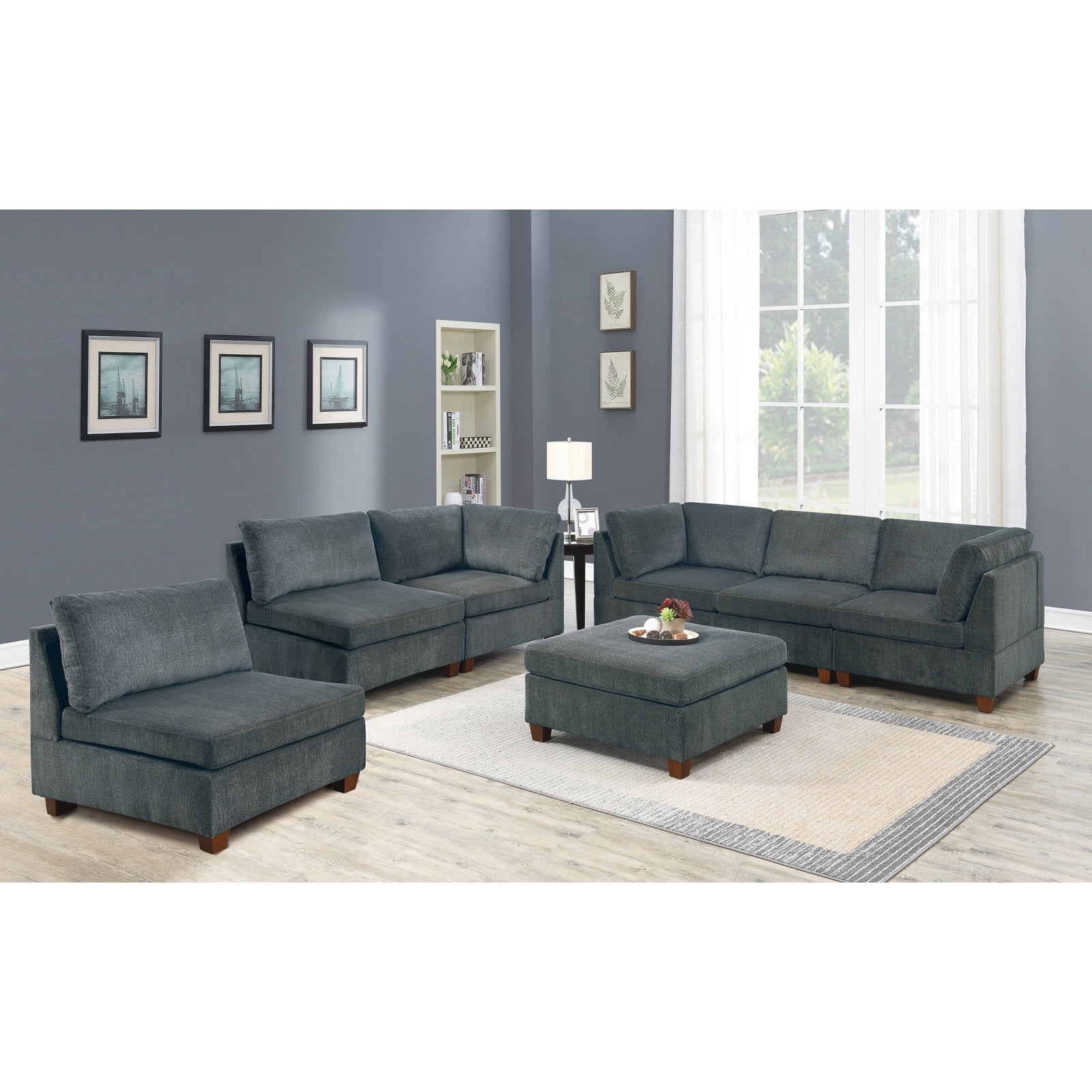 Miekor Furniture Living Room Furniture Gray Chenille Modular Sectional ...