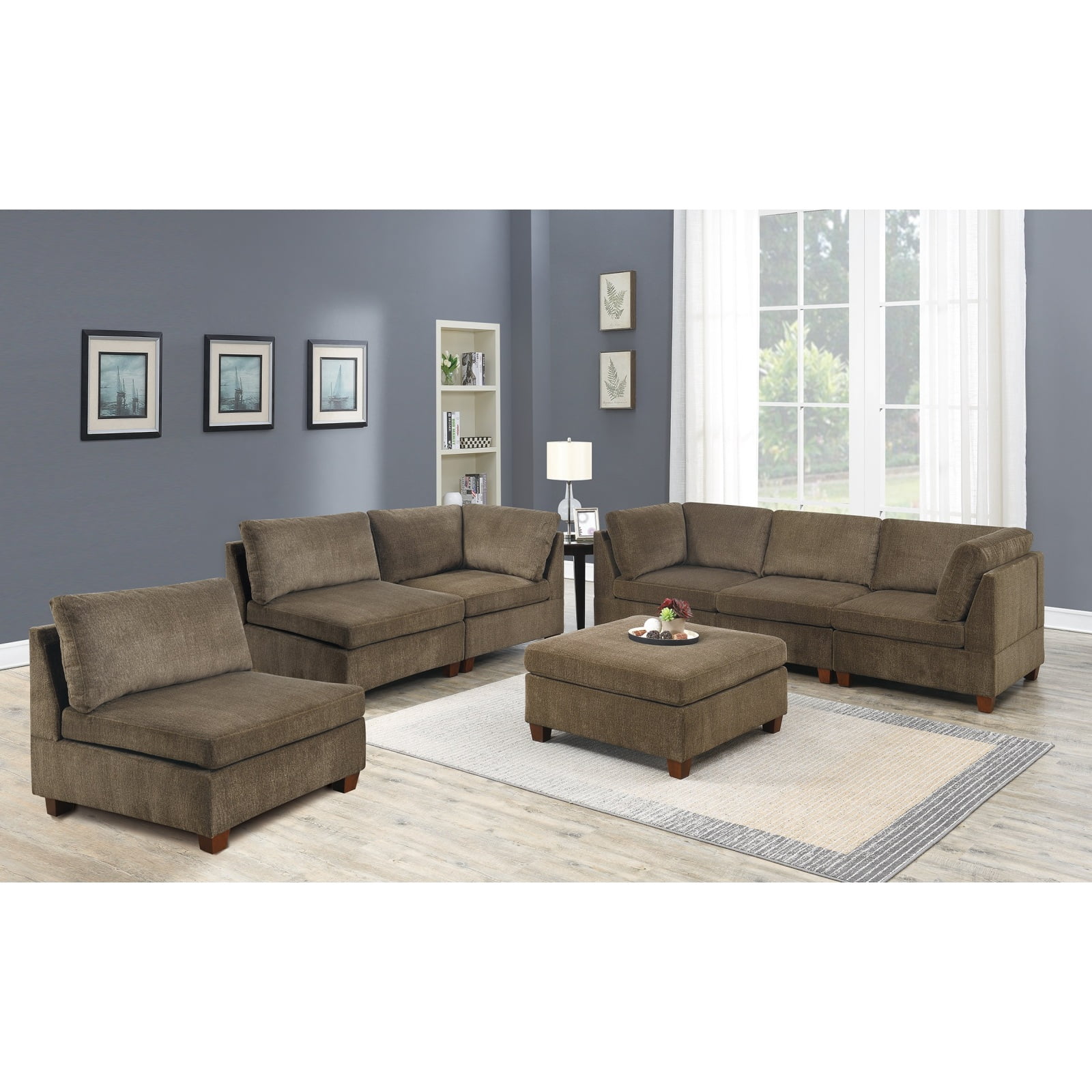 Miekor Furniture Living Room Furniture Tan Chenille Modular Sectional ...