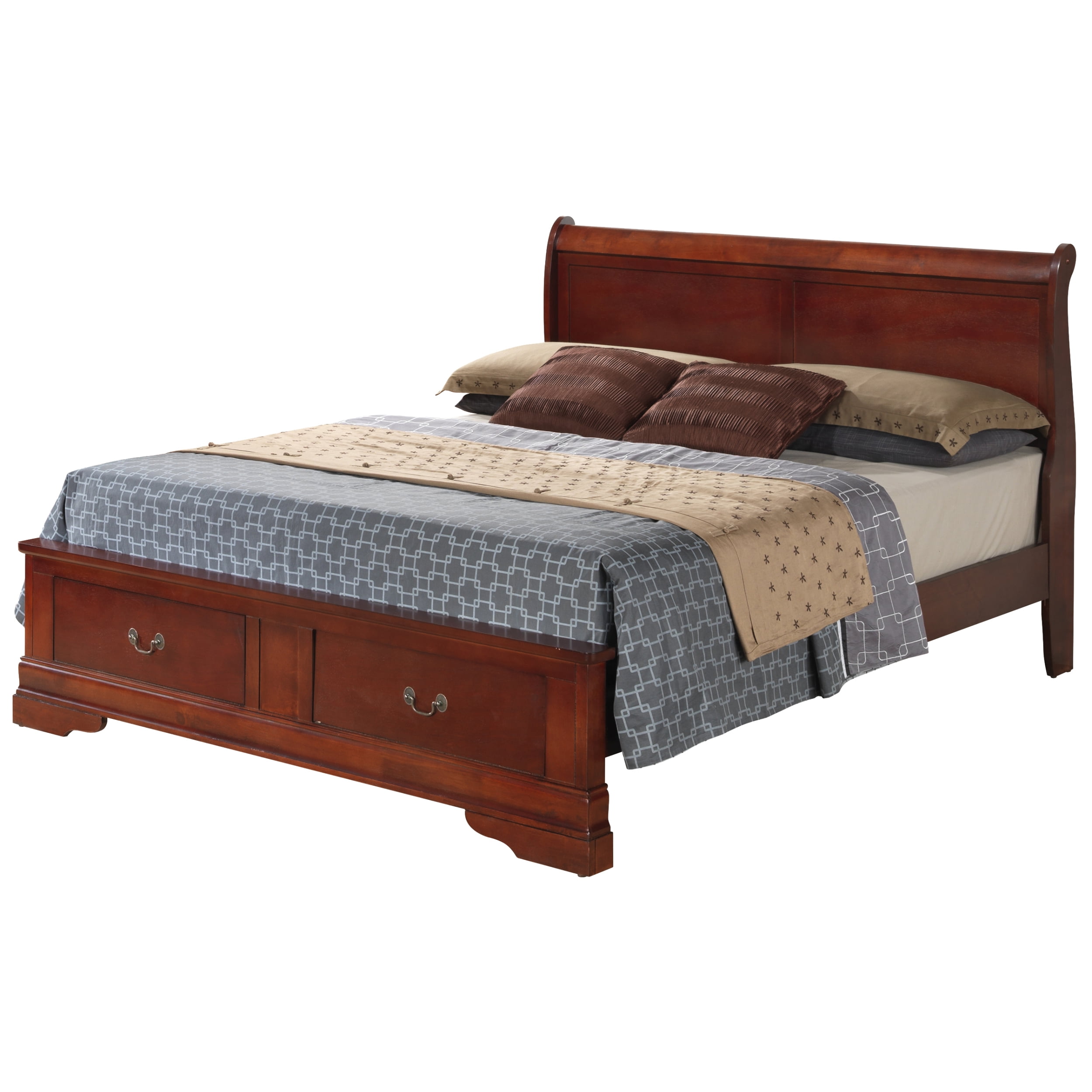 Miekor Furniture Louis Phillipe G3100D-QSB2 Queen Storage Bed, Cherry ...