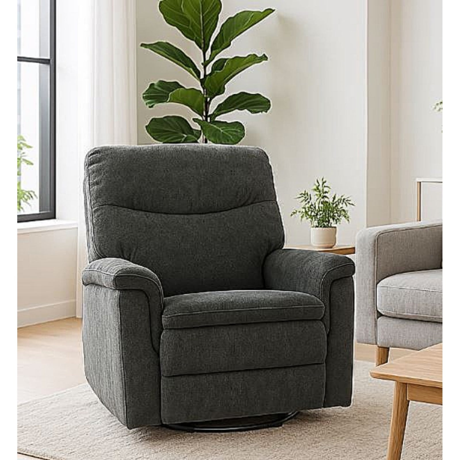 Miekor Furniture Man Wah Cozy Upholstered Swivel Recliner, Gun Metal ...