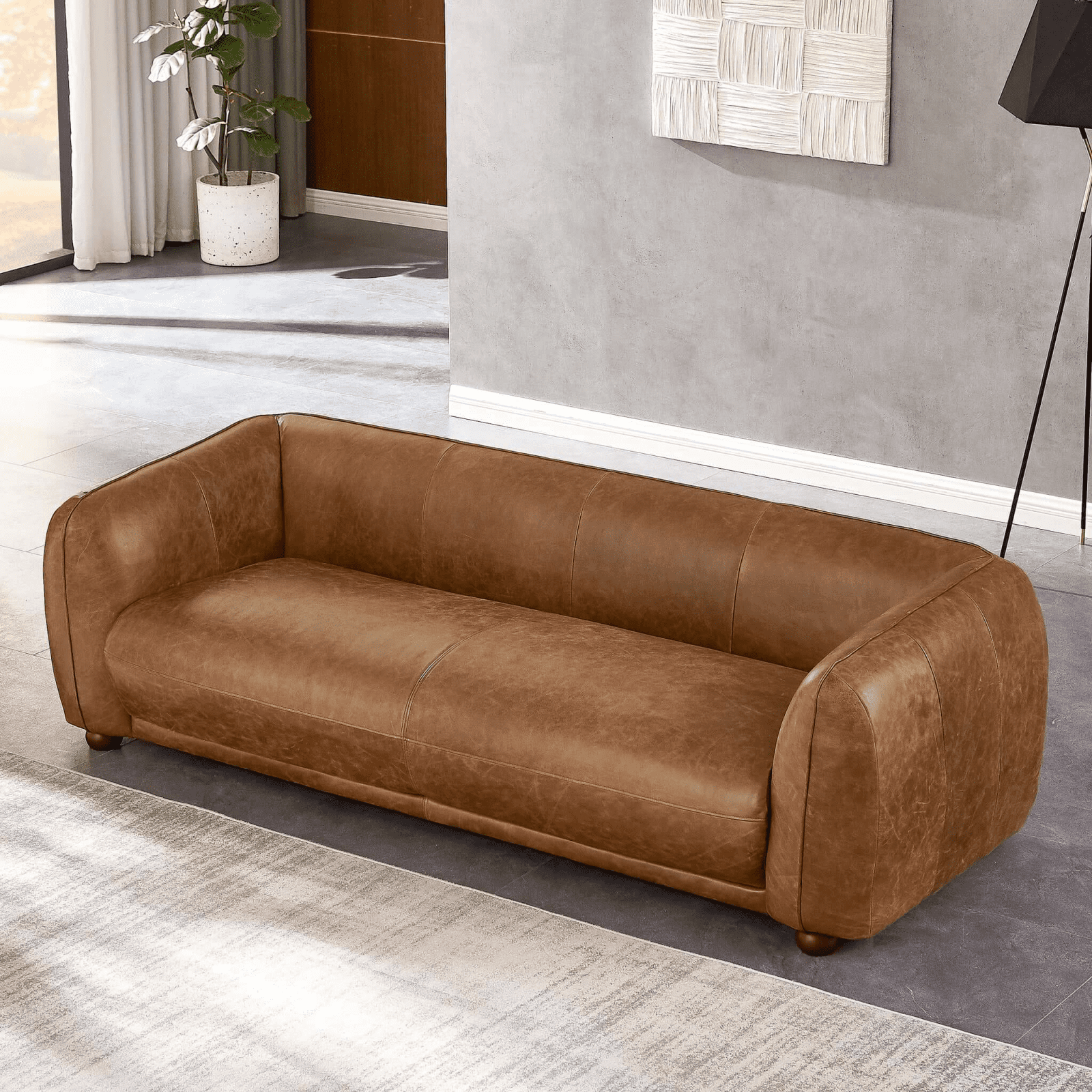 Miekor Furniture Marlon Mid Century Modern Luxury Italian Leather Sofa ...