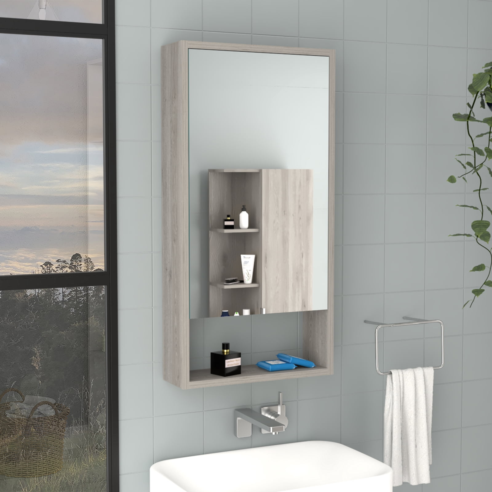 Miekor Furniture Medicine Cabinet Irvine, One External Shelf, Light ...