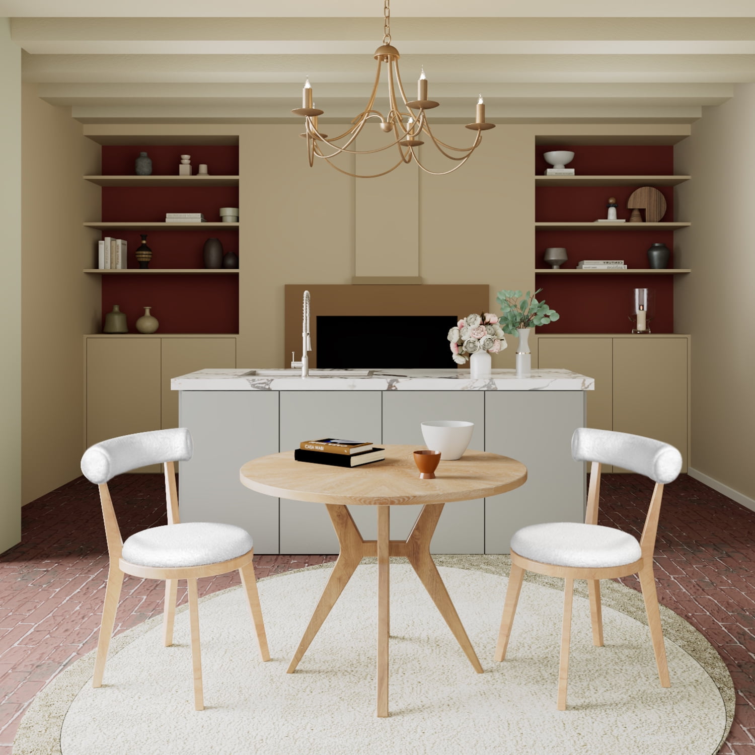 Miekor Furniture Mid-Century Modern 39.4" Round Dining Table Set with 2 ...