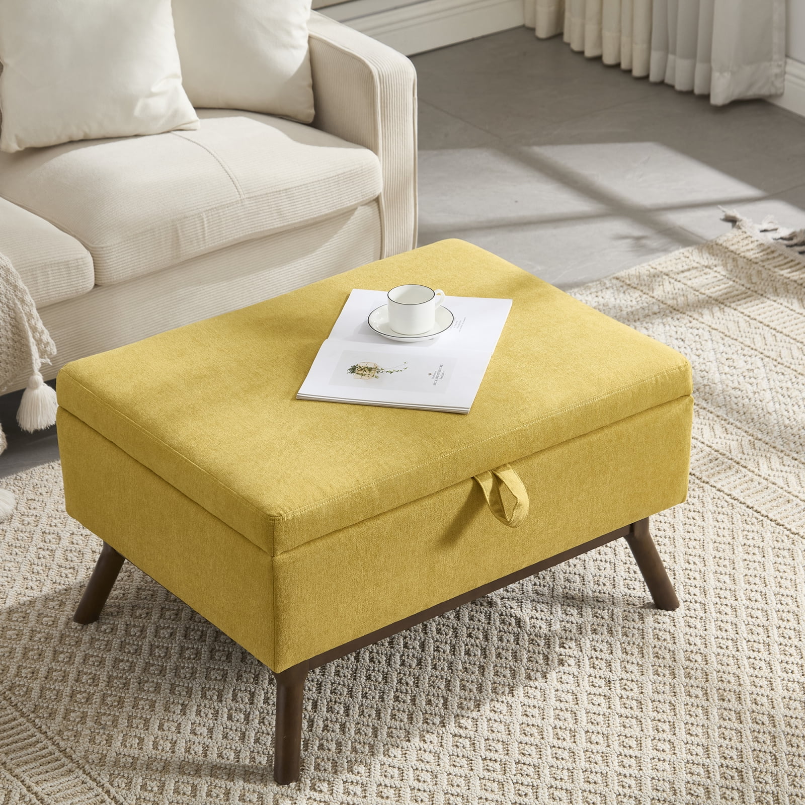 Miekor Furniture Mid-Century Modern Square Coffee Table Storage Bench ...