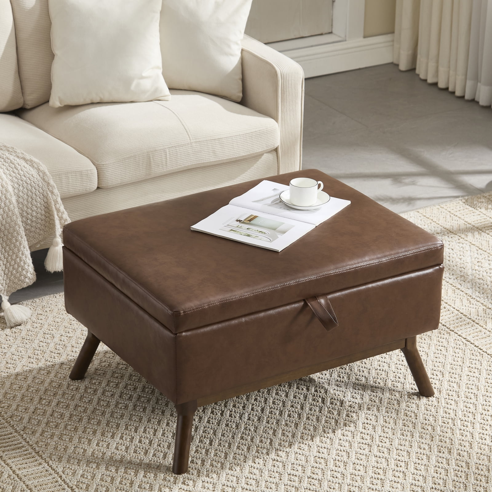 Miekor Furniture Mid-Century Modern Square Coffee Table Storage Bench ...