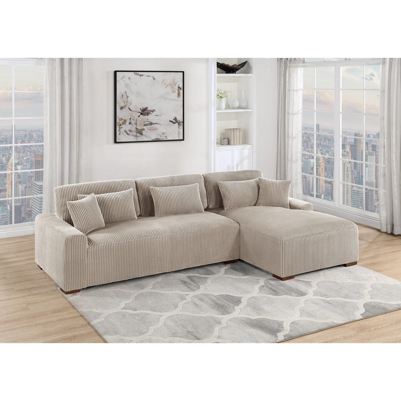 Miekor Furniture Modern 2pc Sectional Set XL Plush Corduroy Fabric ...