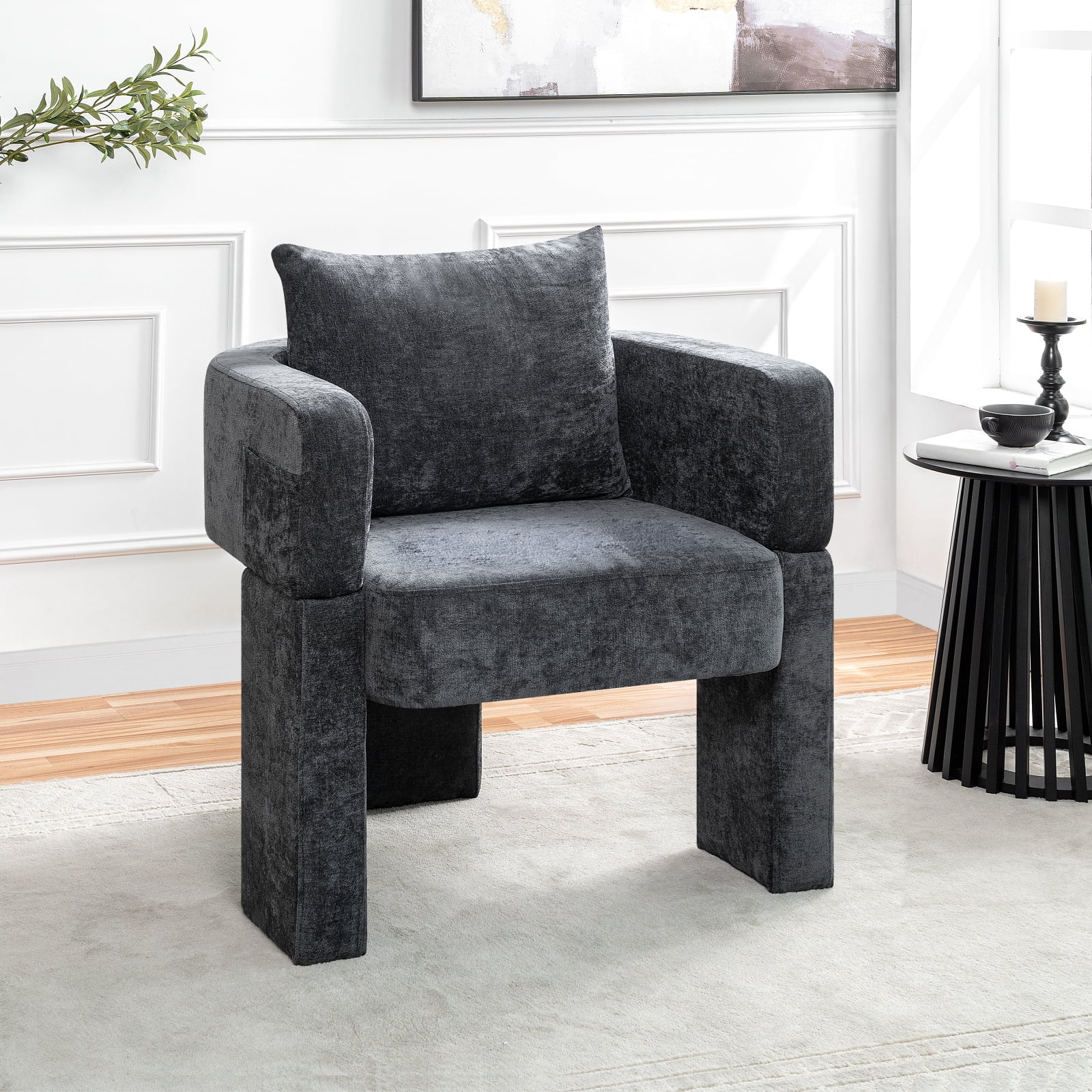 Miekor Furniture Modern 3-Leg Chenille Accent Chair with Ergonomic Arms ...