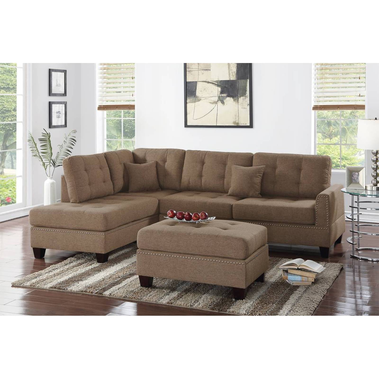 Miekor Furniture Modern Coffee Color 3pcs Sectional Living Room ...