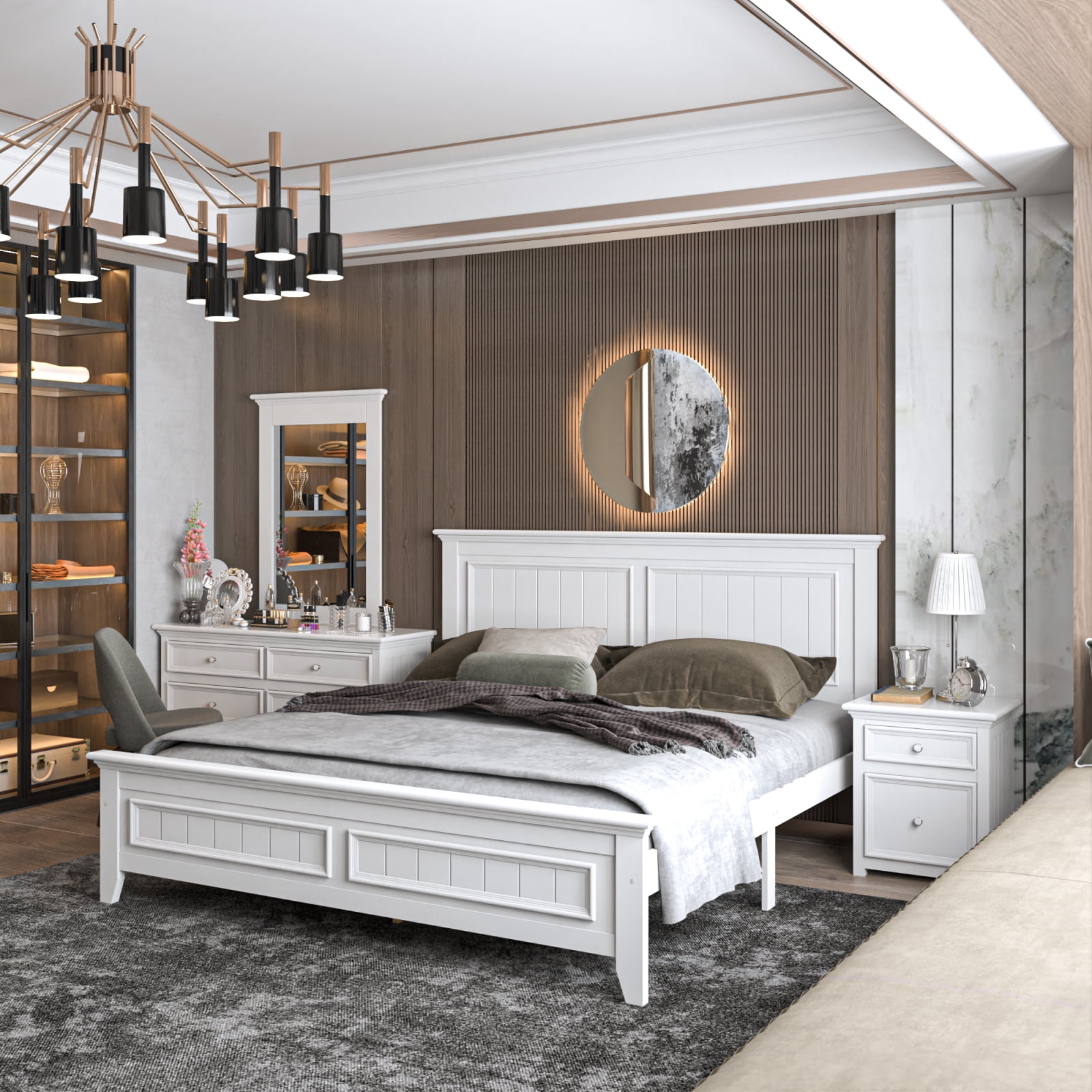 Miekor Furniture Modern Country Inspired Solid Wood Bed, King Size Bed ...