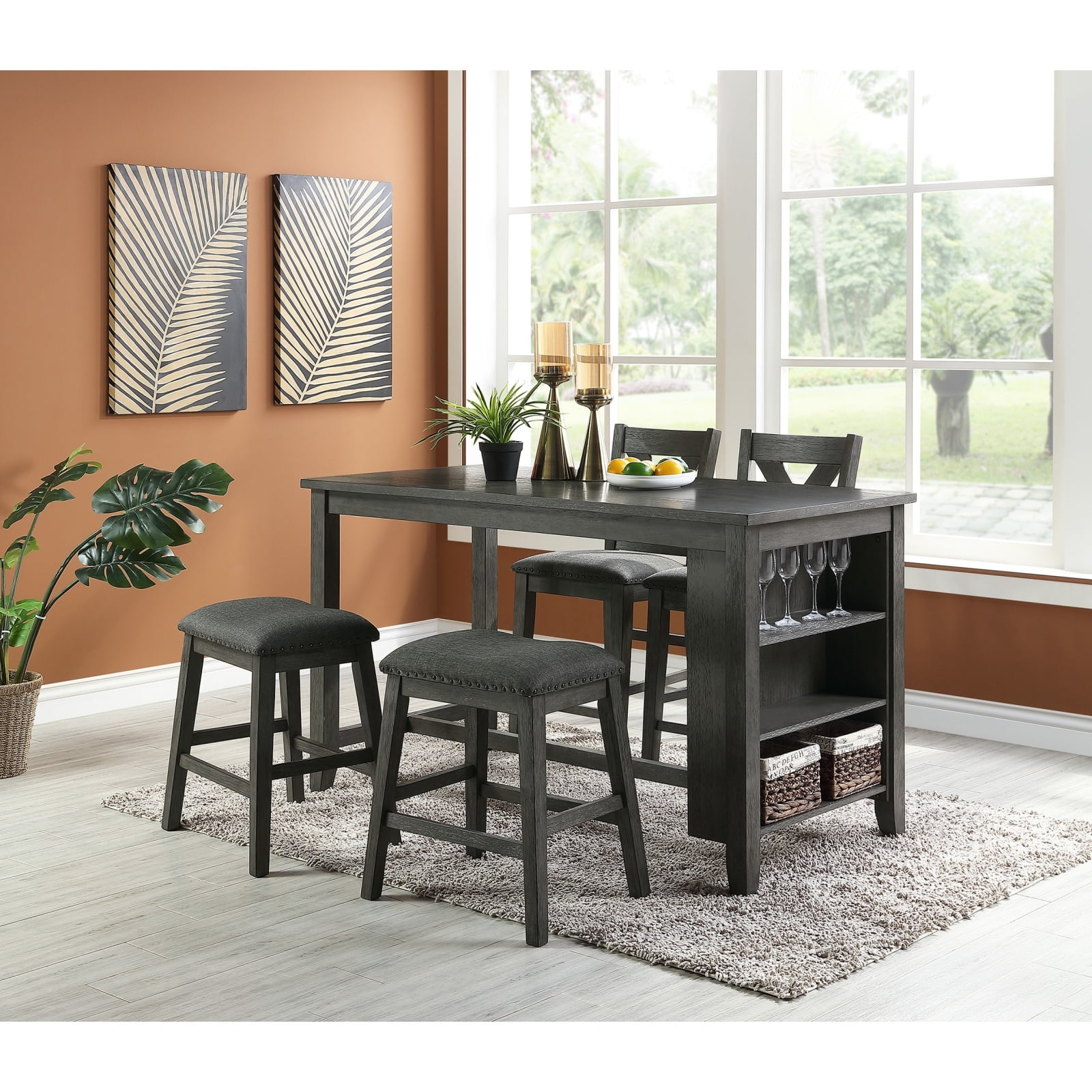 Miekor Furniture Modern Gray Finish 5pc Counter Height High Dining ...
