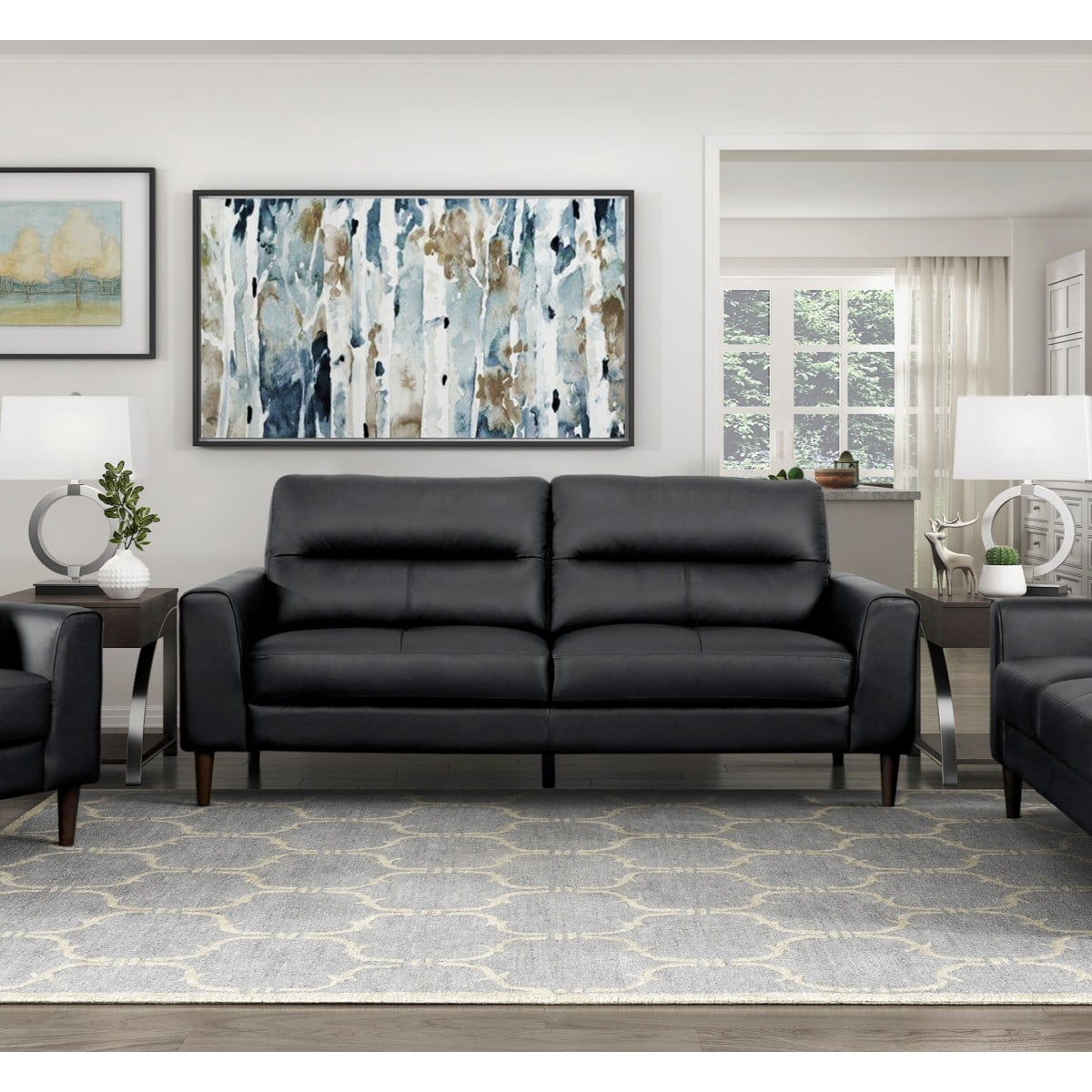 Miekor Furniture Modern Living Room Furniture Black Top Grain Leather ...