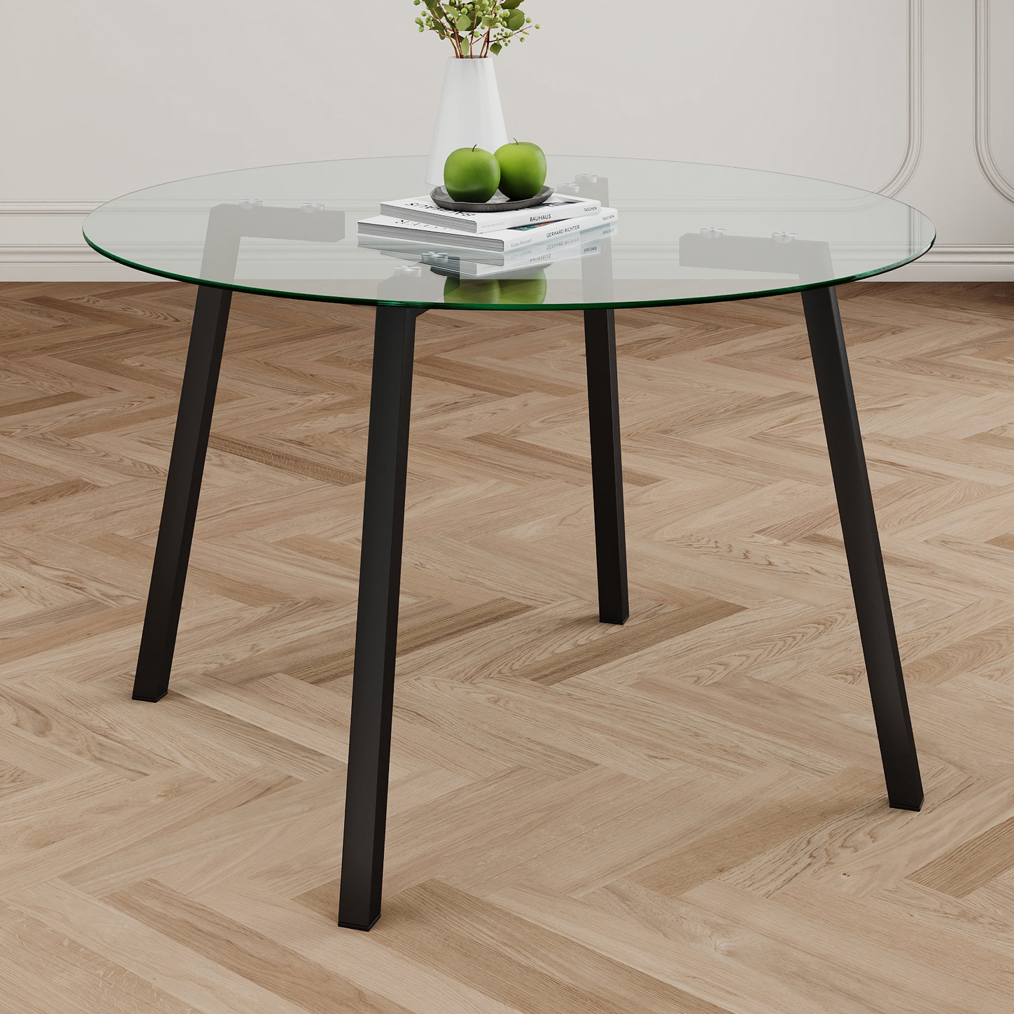 Miekor Furniture Modern Minimalist 47.2-Inch Round Glass Dining Table ...