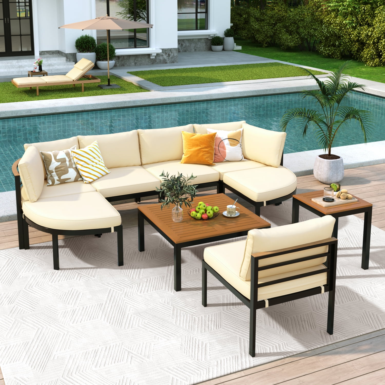Miekor Furniture Modern Outdoor Sectional Sofa Set Patio Seating Group ...