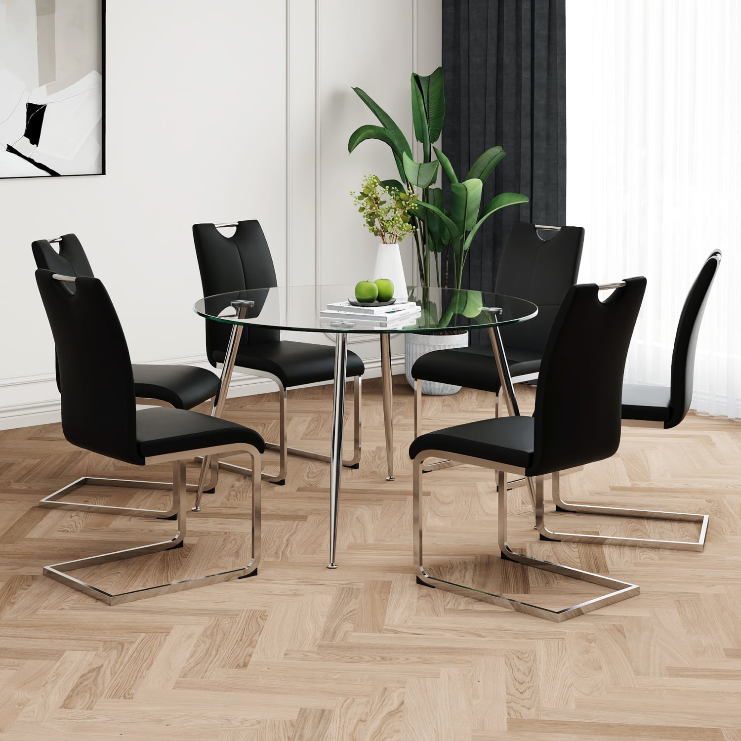 Miekor Furniture Modern Simple Round Glass Dining Table, Solid Tempered ...