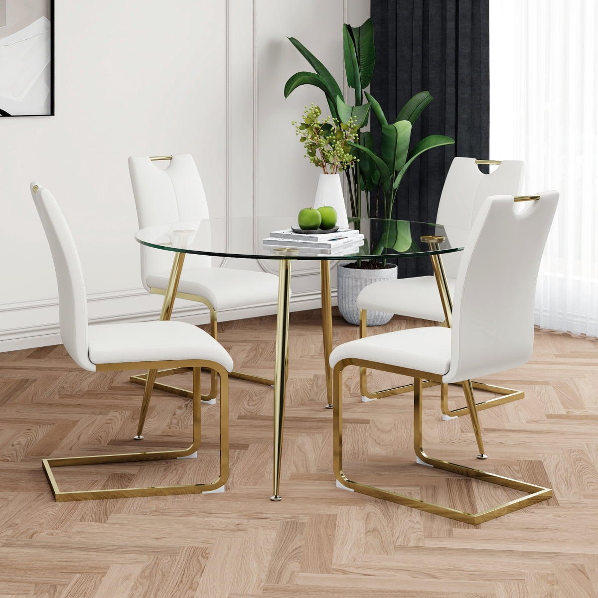 Miekor Furniture Modern Simple Round Glass Table, Wear-Resistant ...