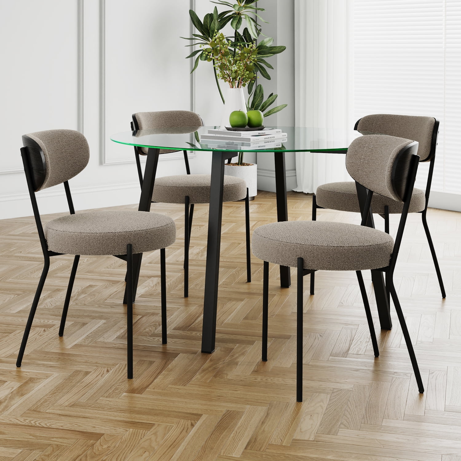 Miekor Furniture Modern Simple Table With A Glass Round Table And Four ...