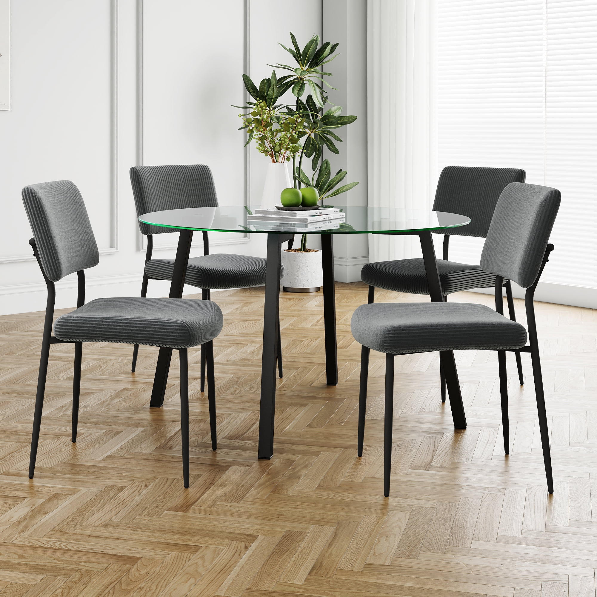 Miekor Furniture Modern Simple Table With A Glass Round Table And Four ...