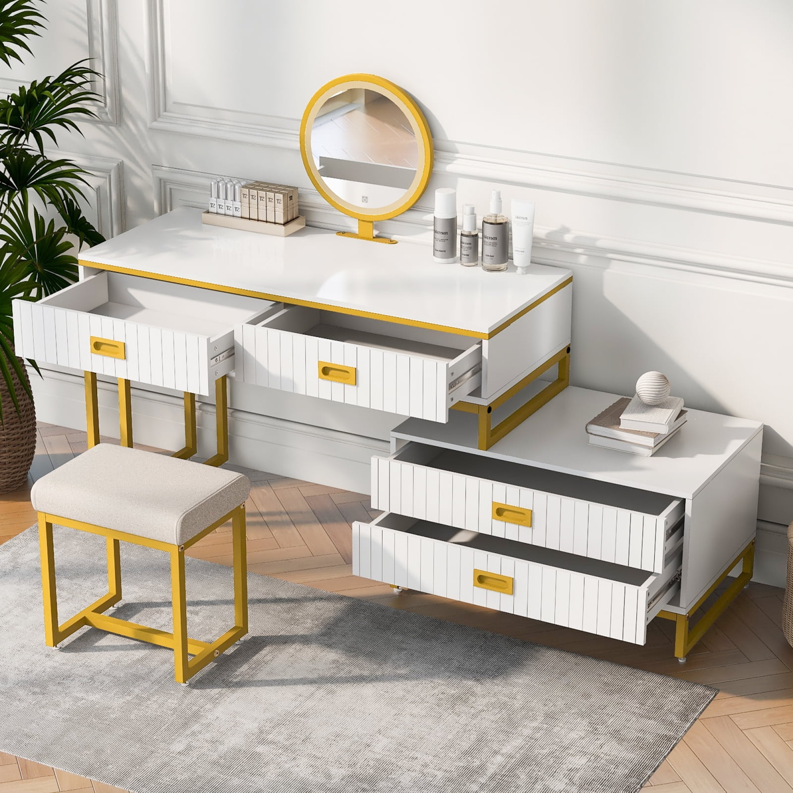 Miekor Furniture Modern Style Vanity Table With Movable Side Cabinet ...
