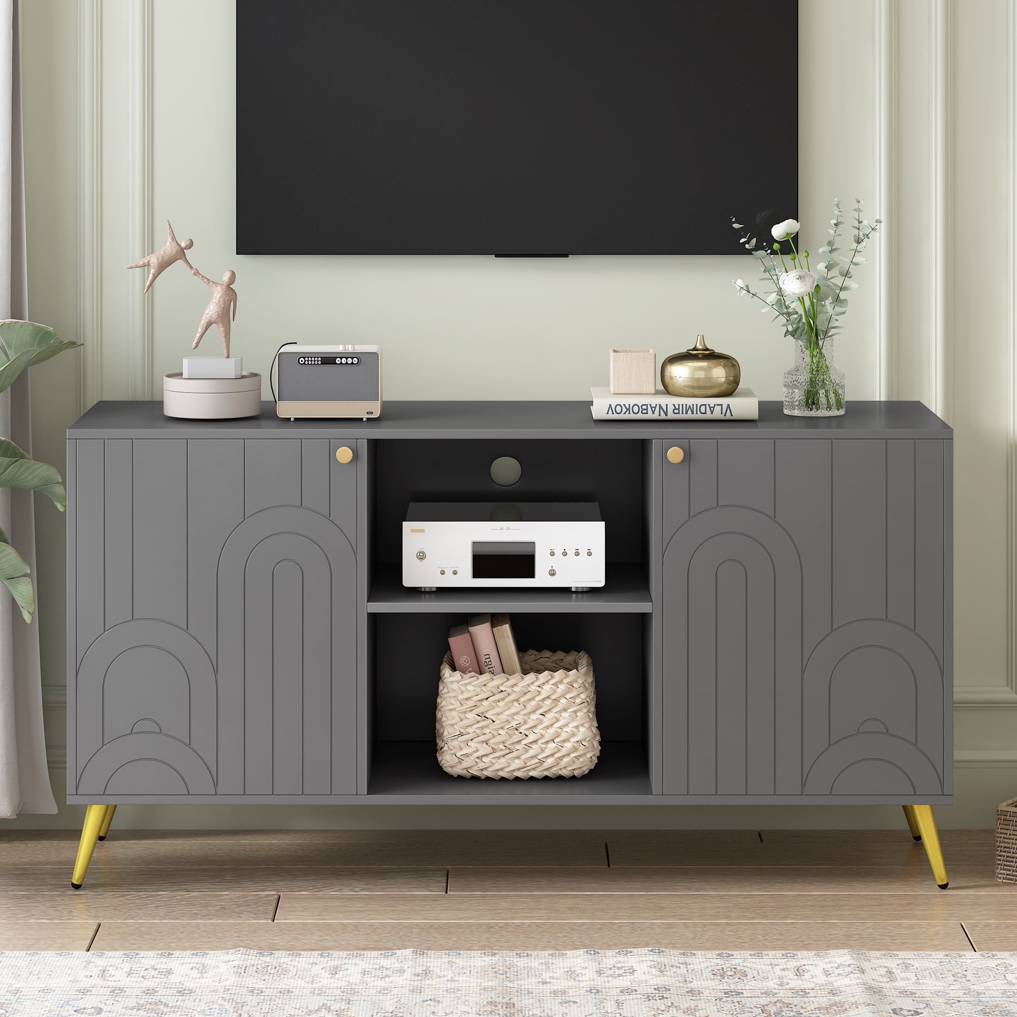 Miekor Furniture Modern TV Stand for TVs up to 55 Inches, Entertainment ...