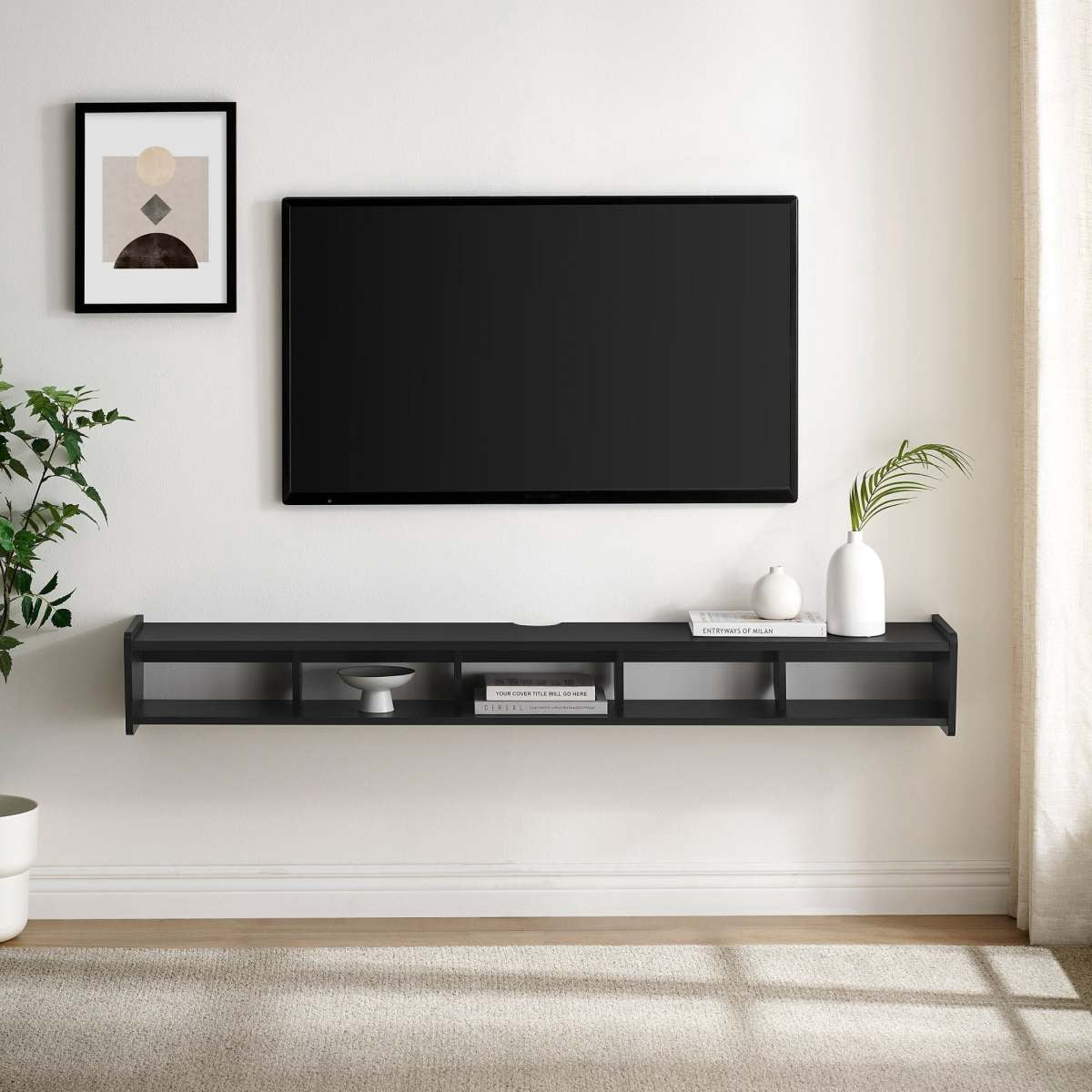 Miekor Furniture Modern Wall-Mounted Floating TV Stand – Solid Black ...