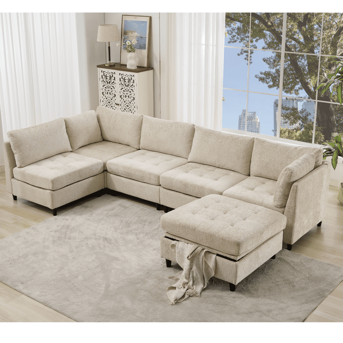 Miekor Furniture Modular Sectional Couch with Storage Ottoman, U Shaped ...