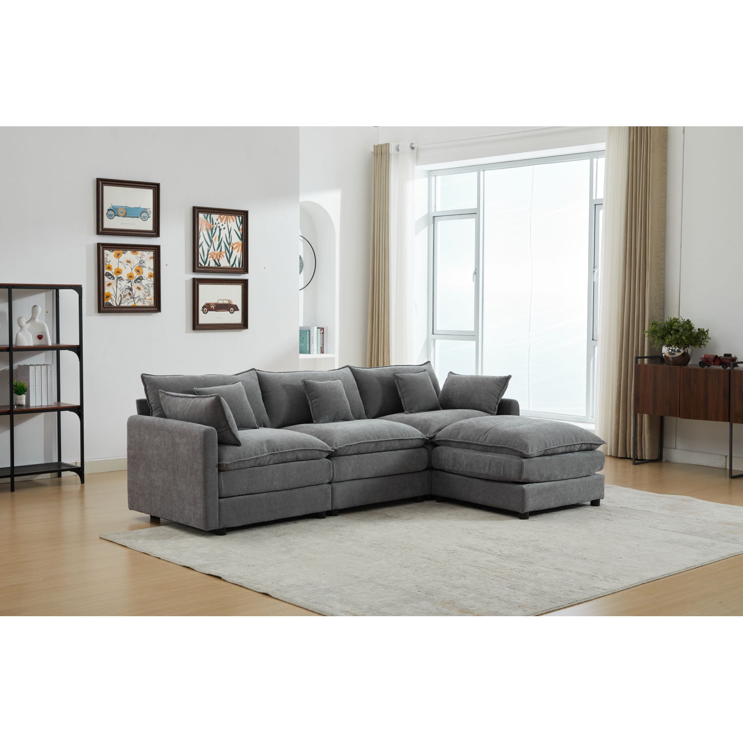 Miekor Furniture Modular Sectional Sofa, 3-Seater Sofa with Ottoman ...