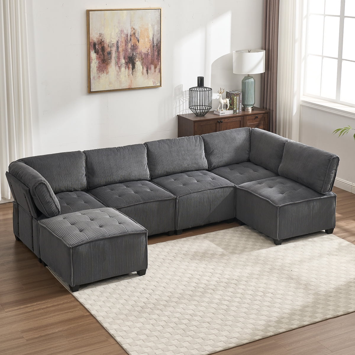 Miekor Furniture Modular Sectional Sofa U Shaped Modular Couch with Reversible Chaise Modular ...