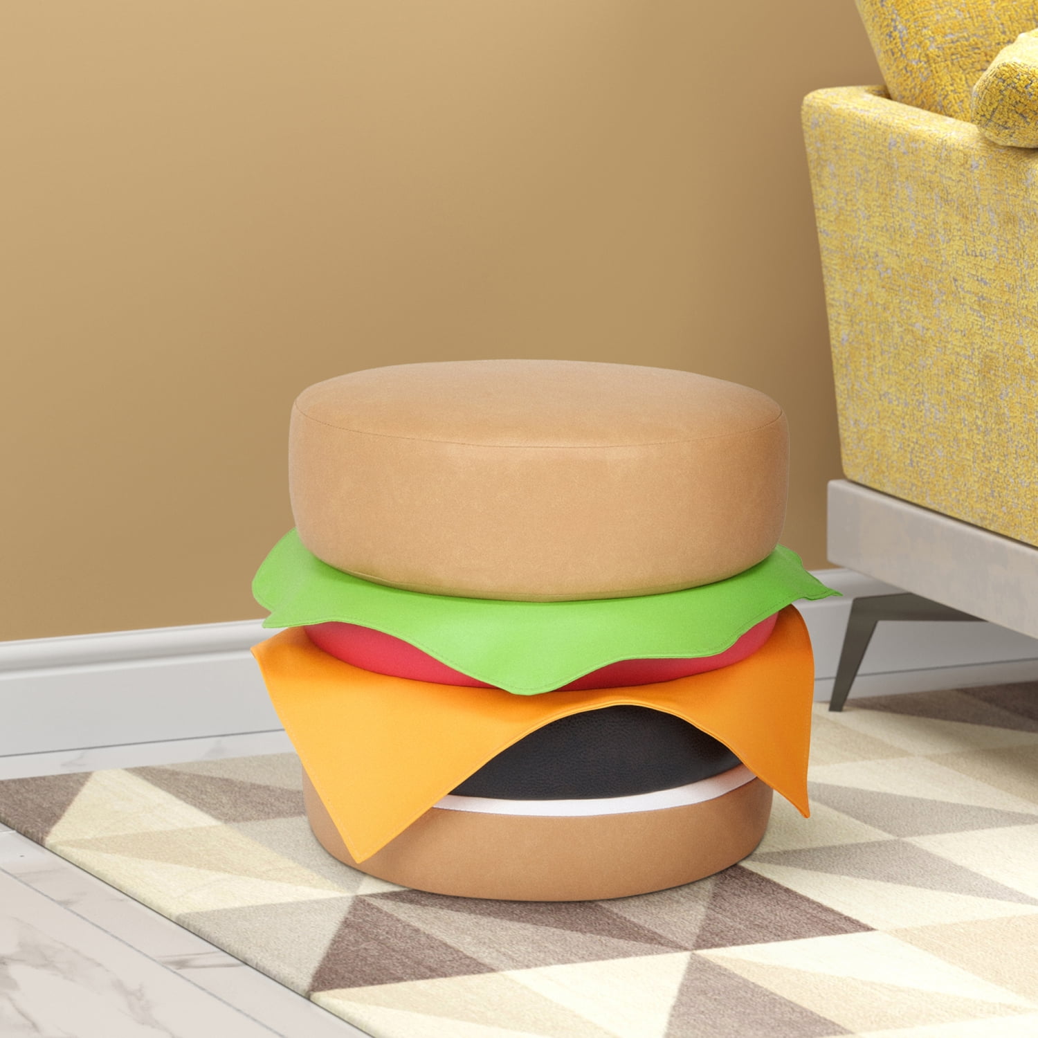 Miekor Furniture Multi Color Faux Leather Cheeseburger Ottoman, Modern ...