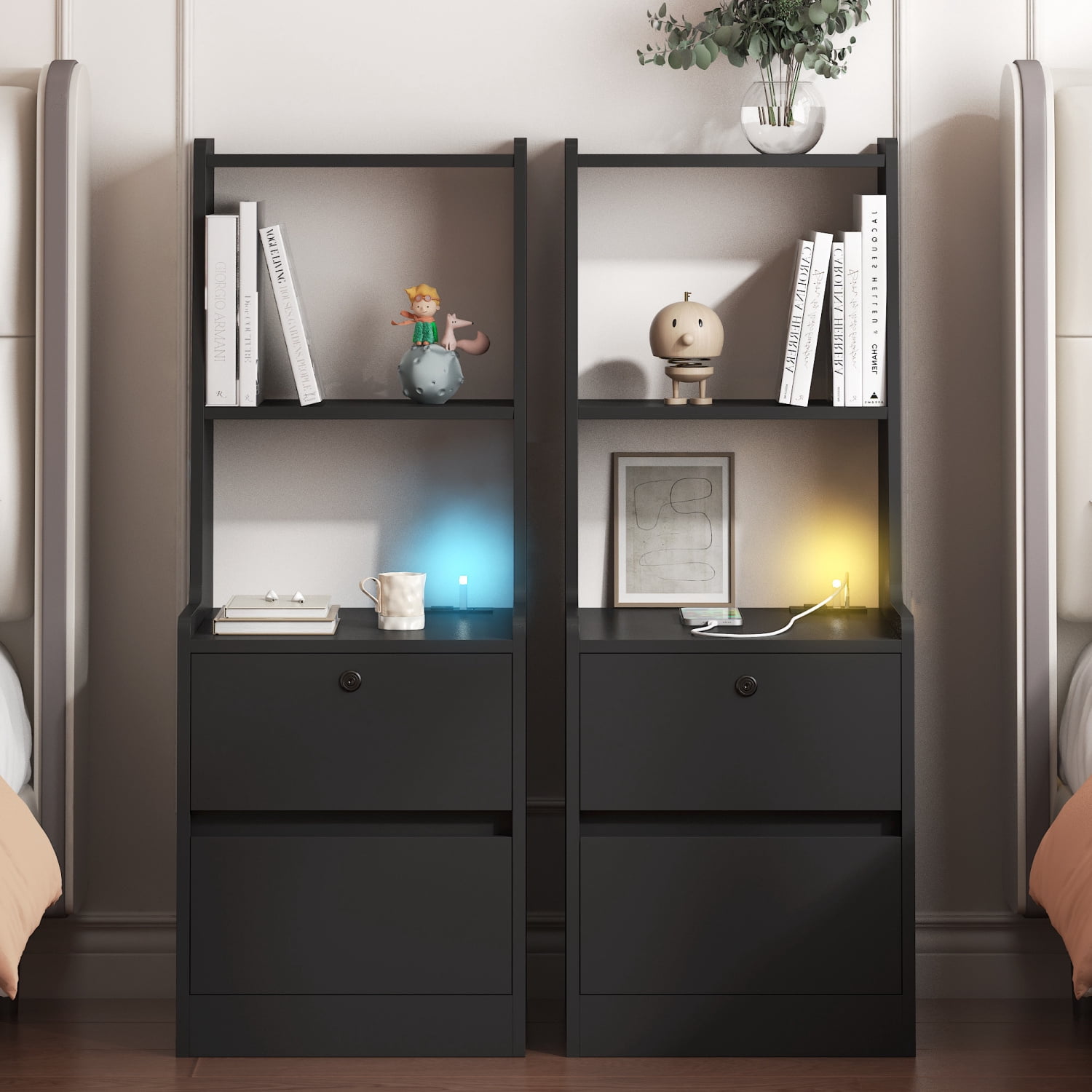 Miekor Furniture Nightstands Set of 2, with Charging Station, Smart ...