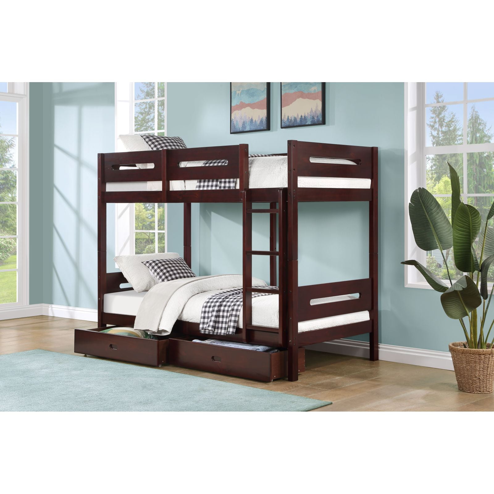 Miekor Furniture Nissa Twin/Twin Bunk Bed, Espresso Finish W5U911 ...