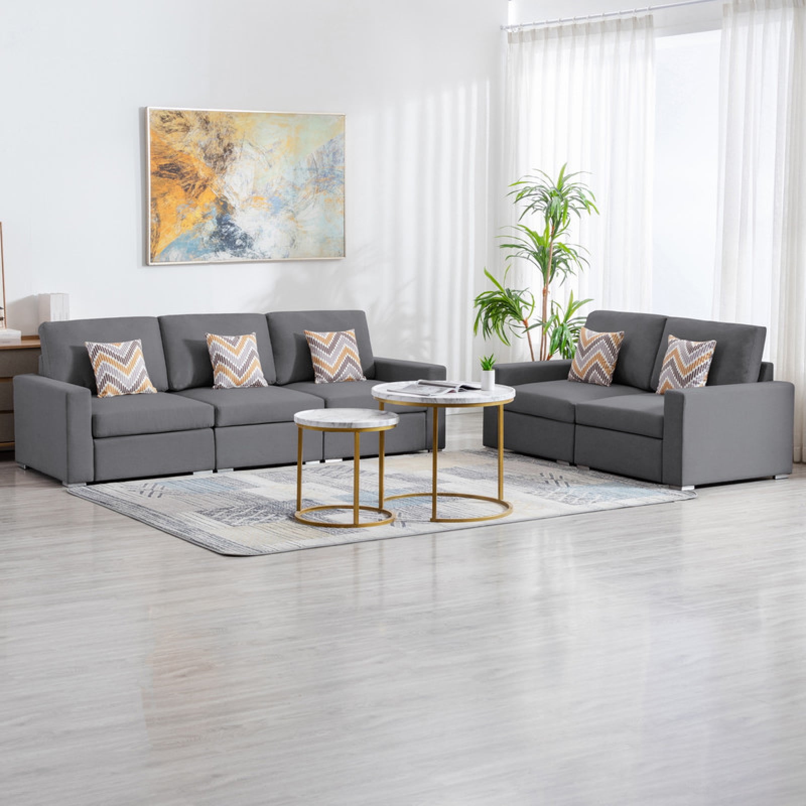 Miekor Furniture Nolan 95.5" Gray Linen Fabric Sofa and Loveseat Living ...